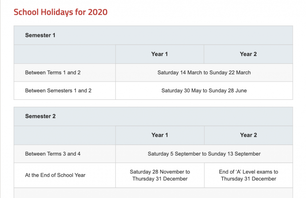 MOE announced 2020 school term dates and school holiday dates ...