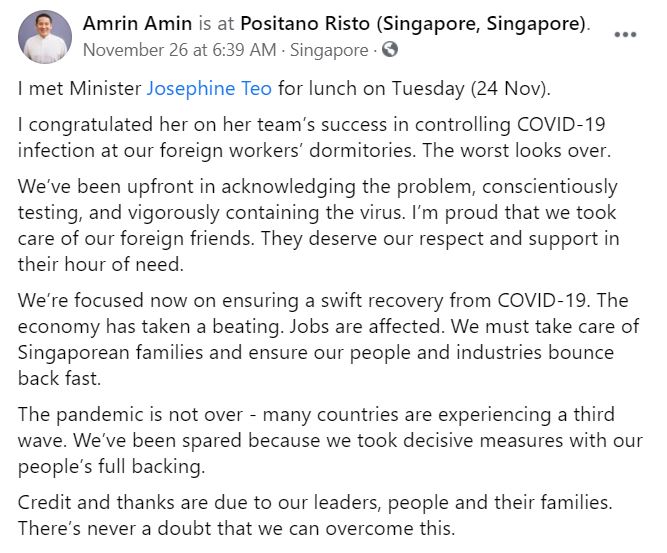 Ex-MP Amrin Amin congratulates Jo Teo for controlling COVID-19 spread ...