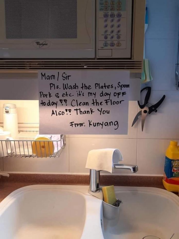 Maid leaves note for employers asking them to wash their own plates etc ...