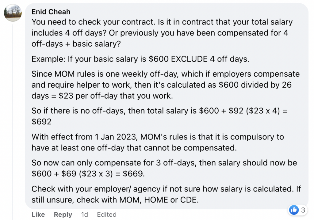 Maid says since she got her mandatory day off per month, her employers ...