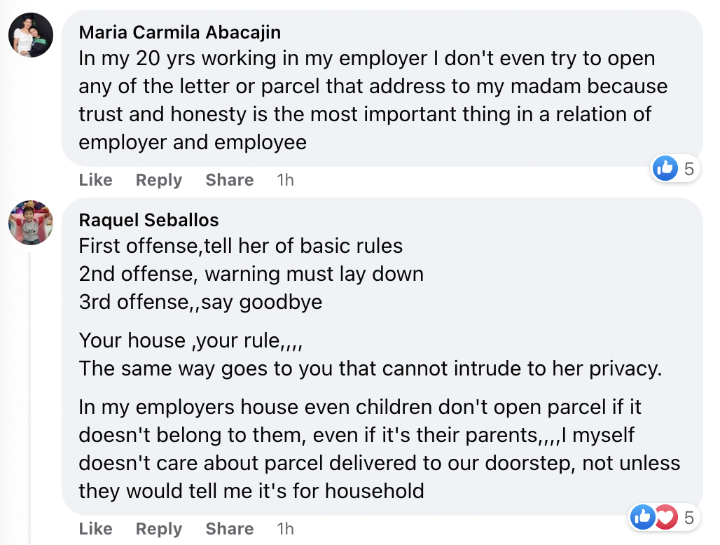 Maid keeps opening employers' parcels, despite repeated reminders, she ...