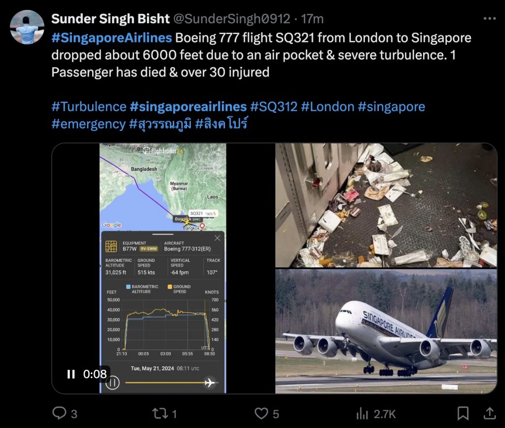 Alleged photos of turbulent SIA flight go viral online - Featured News